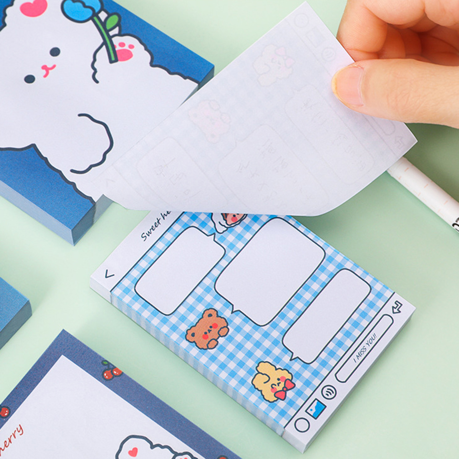 Office Sticky Notes Adorable Bear Note Pad Cute Cartoon Girl Pads 80 ...