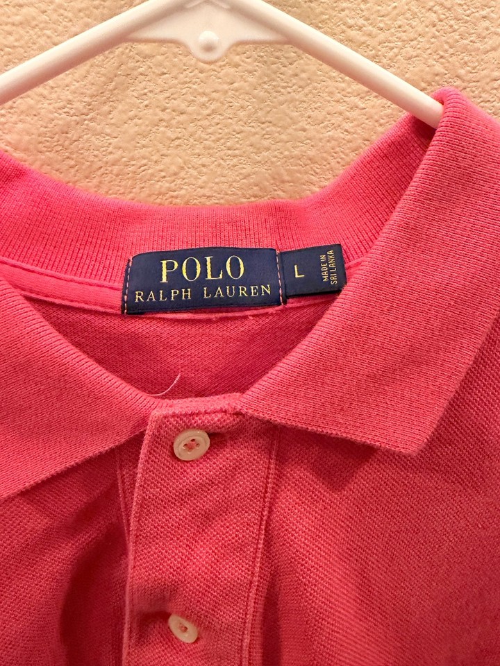 Men’s Ralph Lauren Polo Large Cotton Shirt Strawberry Red Very Good ...