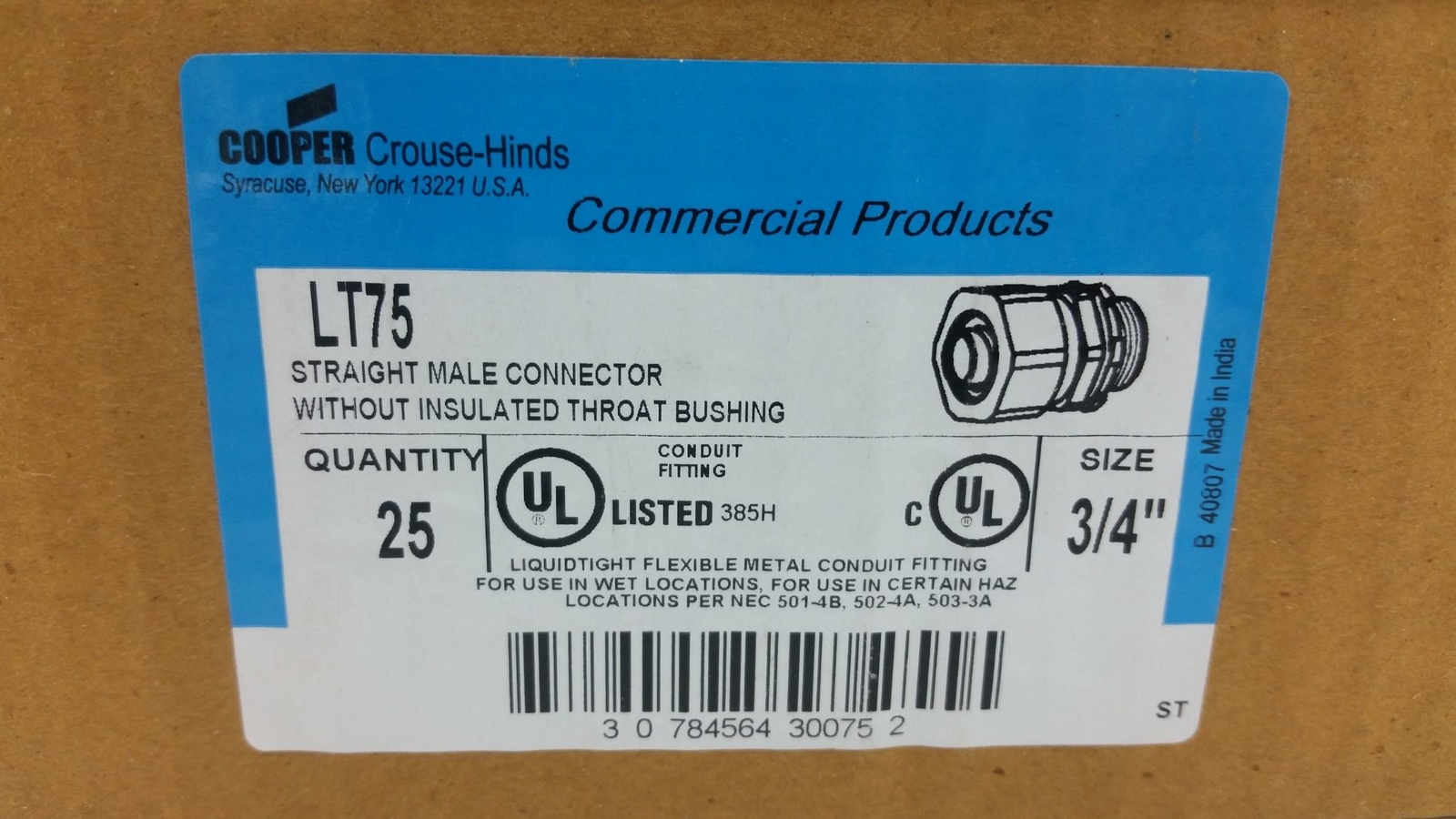 Cooper Crouse-Hinds Straight Male Connector LT75 | eBay
