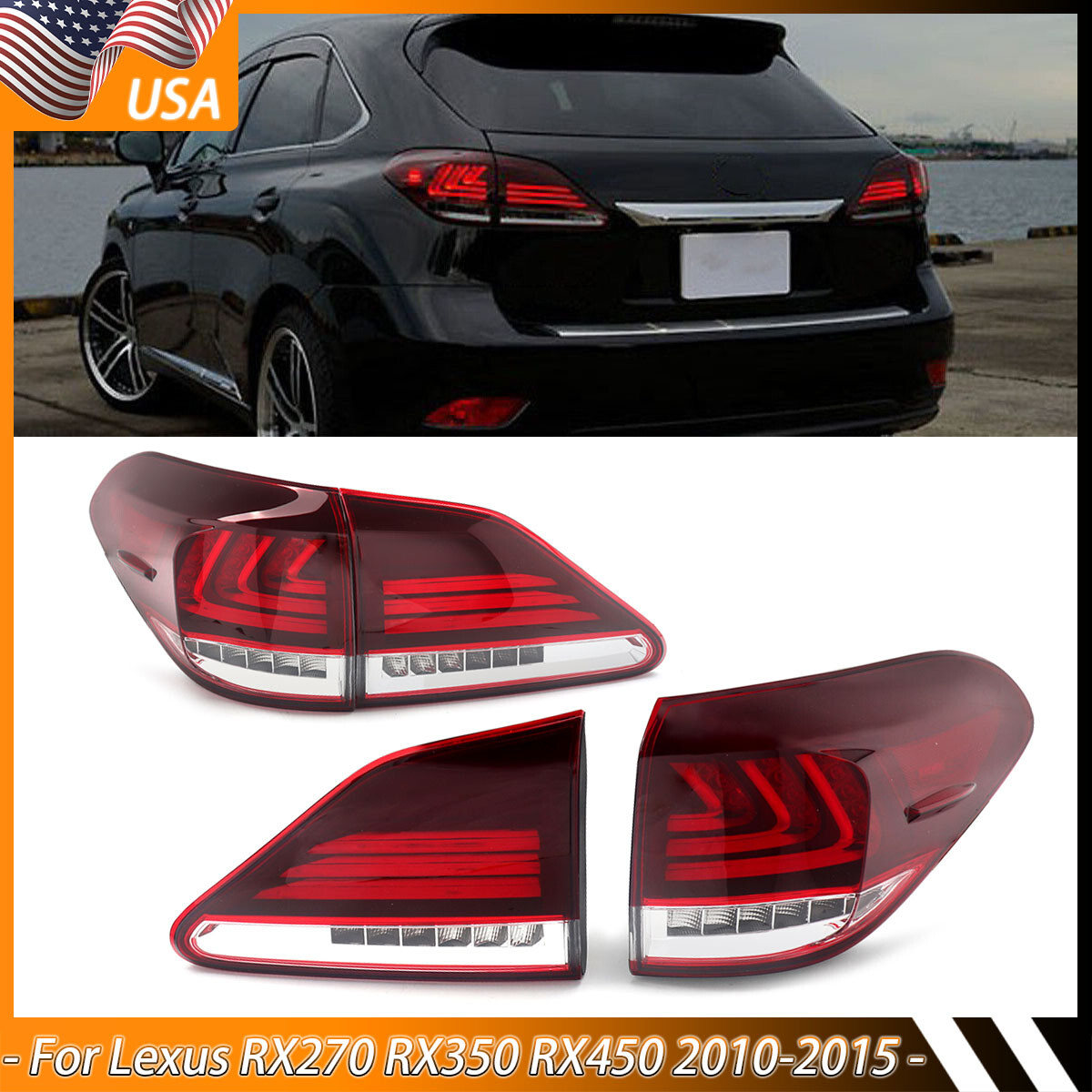 4pcs Red LED Rear Tail Light Brake Lamp For Lexus RX270 RX350 RX450 ...
