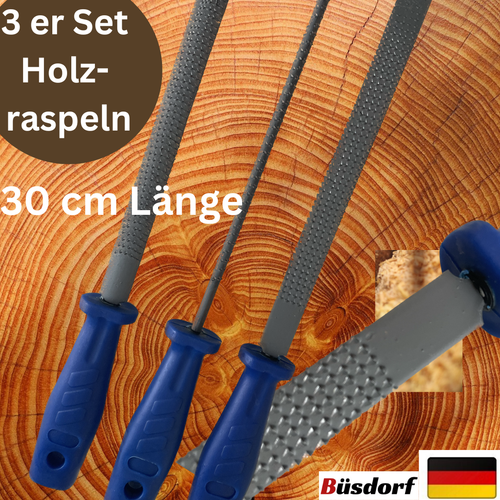 Holzraspel Raspel Feilen Set 3-tlg Satz Holz 300mm Flach Rund Halbrund ...