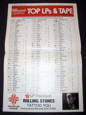 Rolling Stones Tattoo You 1981 Billboard Magazine Top LP's Poster Chart ...