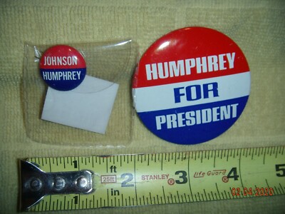 2 POLITICAL HUMPHREY FOR PRES. & JOHNSON & HUMPHREY BUTTONS / PINBACKS ...