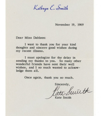 Autographed Typed Signed Letter Actress Singer Kate Smith God Bless ...