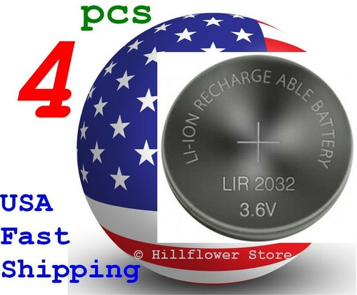 4 pcs LIR2032 2032 Bulk 3.6V Rechargeable LIR Genuine Lithium Battery ...