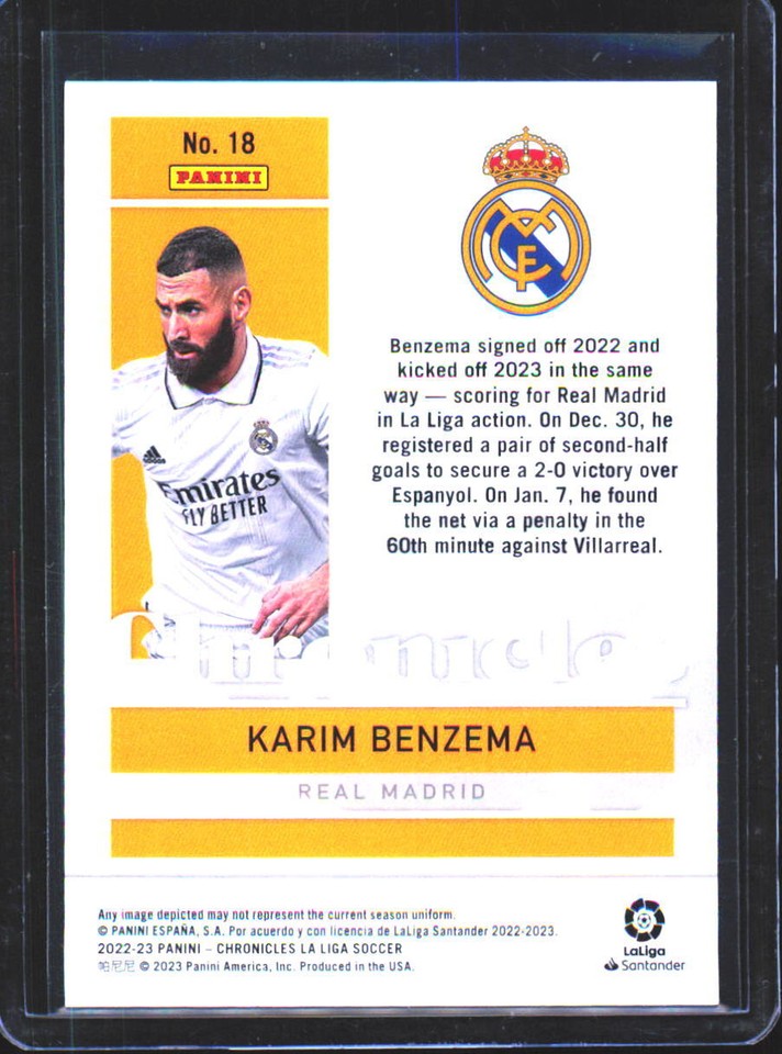 2022-23 Panini Chronicles Karim Benzema /199 Chronicles La Liga Red | eBay
