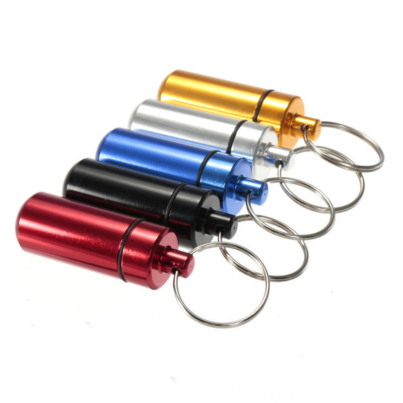 WATER PROOF STASH CAN PILL BOX CASE KEY RING CHAIN POWDER PILLBOX AIR ...
