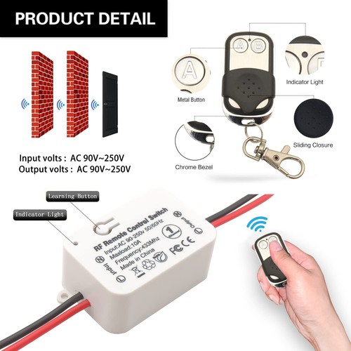 AC 110V 120V 220V 240V Wireless Remote Control Light Switch 1500W 1 ...