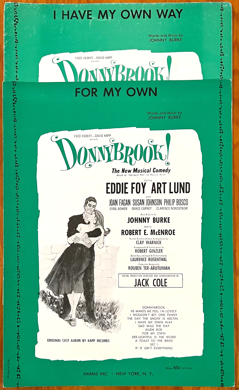 Two 1961 JOHNNY BURKE B'WAY MUSICAL sheet music DONNYBROOK based on ...