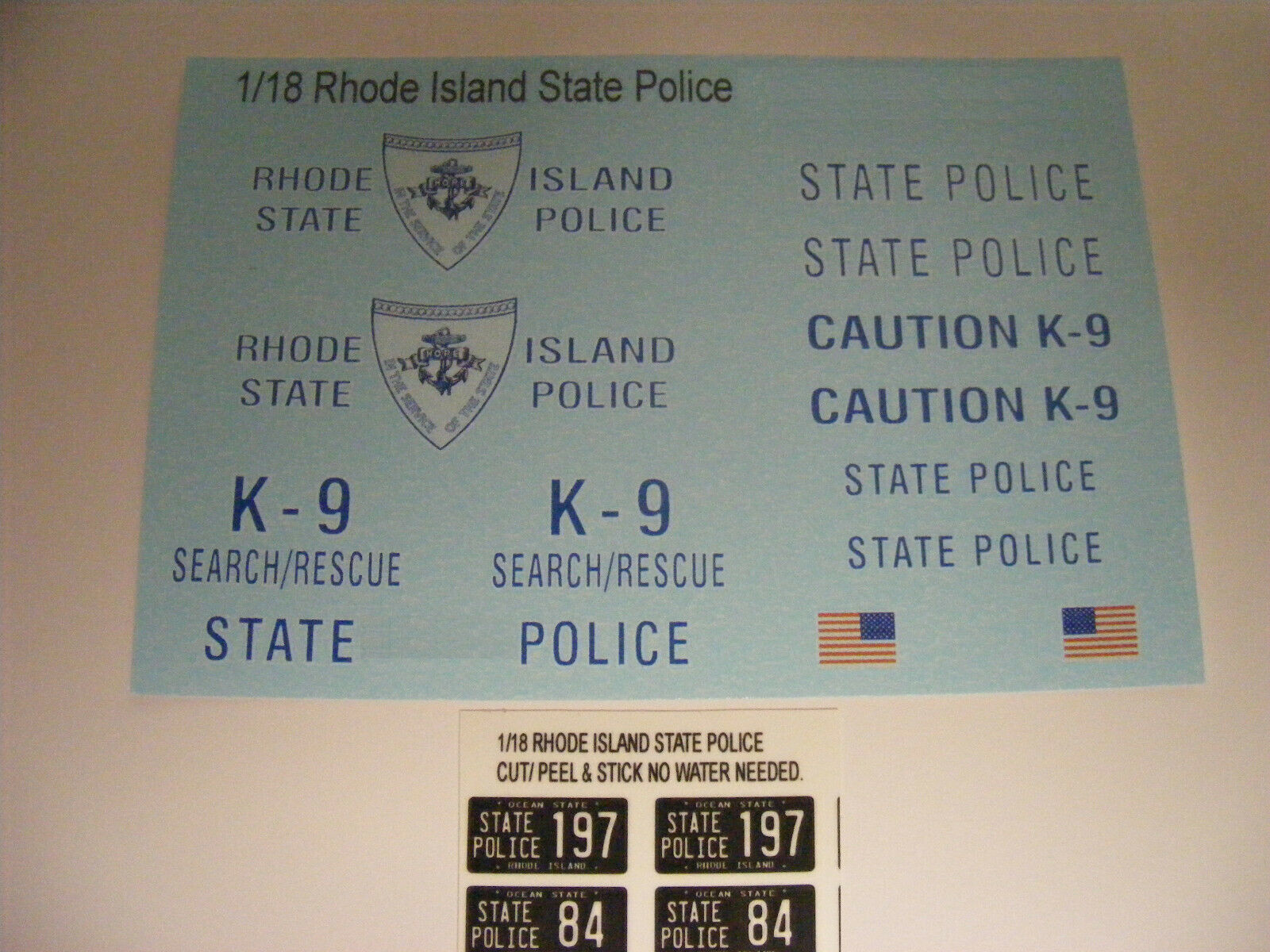 Rhode Island State Trooper K9 1:18 Water Slide Decals For 1:18 Scale ...