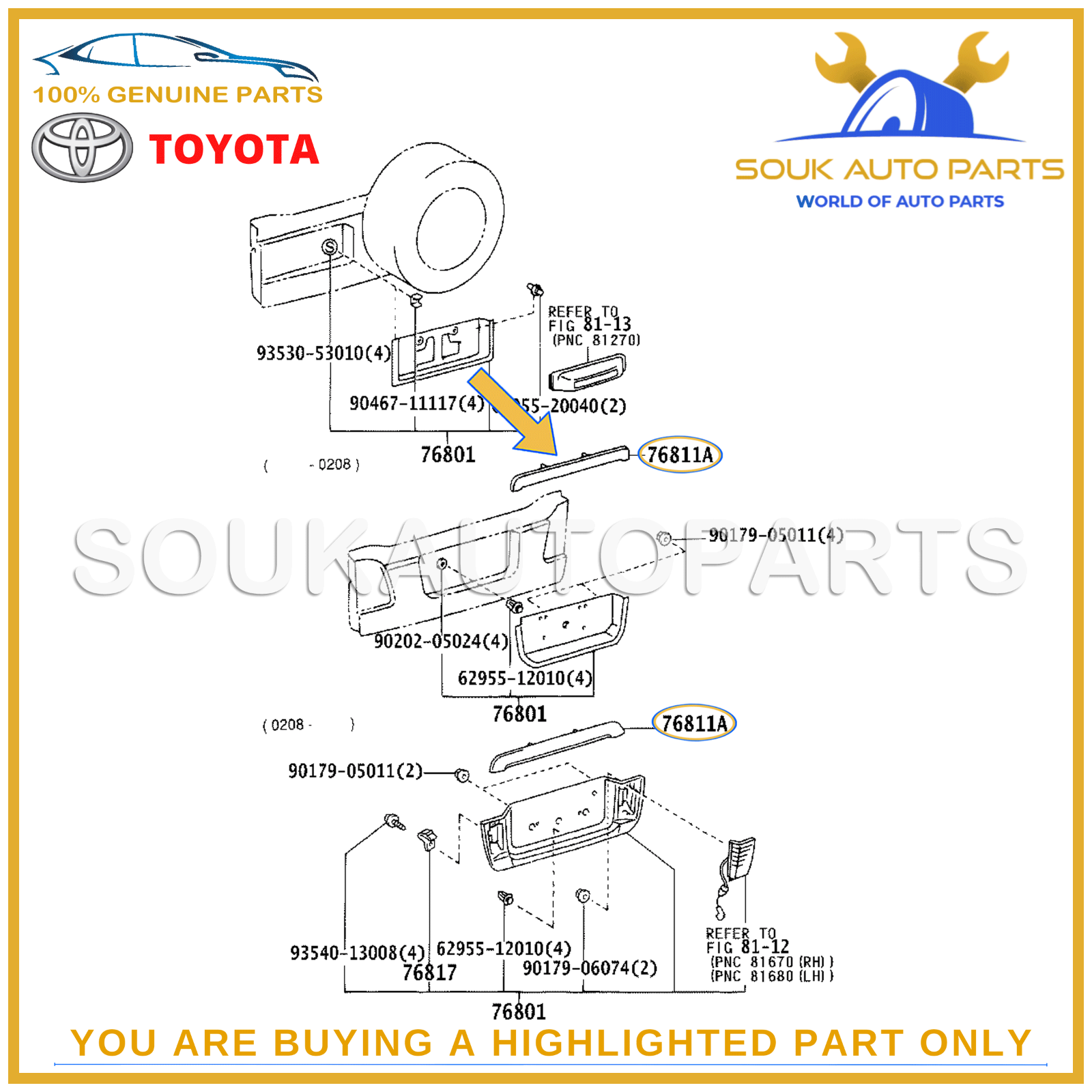 76812-60010 Genuine Toyota GARNISH, BACK DOOR, OUTSIDE 7681260010 OEM ...