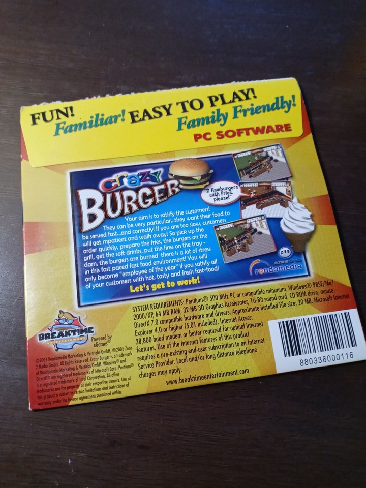 Breaktime CRAZY BURGER PC GAME CD Rom | eBay