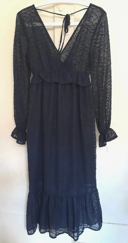 MYER Miss Shop Dark Blue Midi Dress Sz 6 Long Sheer Sleeves Empire ...