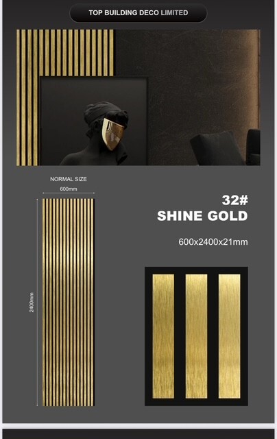 Shine Gold Slat Wall Panel Wood 3D Decorative Acoustic Modern panels ...