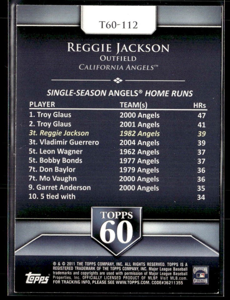 2011 Topps Update #T60-112 Reggie Jackson Topps 60 Baseball Card 3002C ...