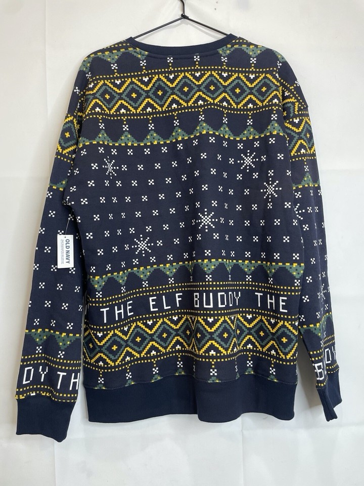 Old Navy Men’s Large Buddy The Elf™ Graphic Blue Holiday Ugly Christmas ...
