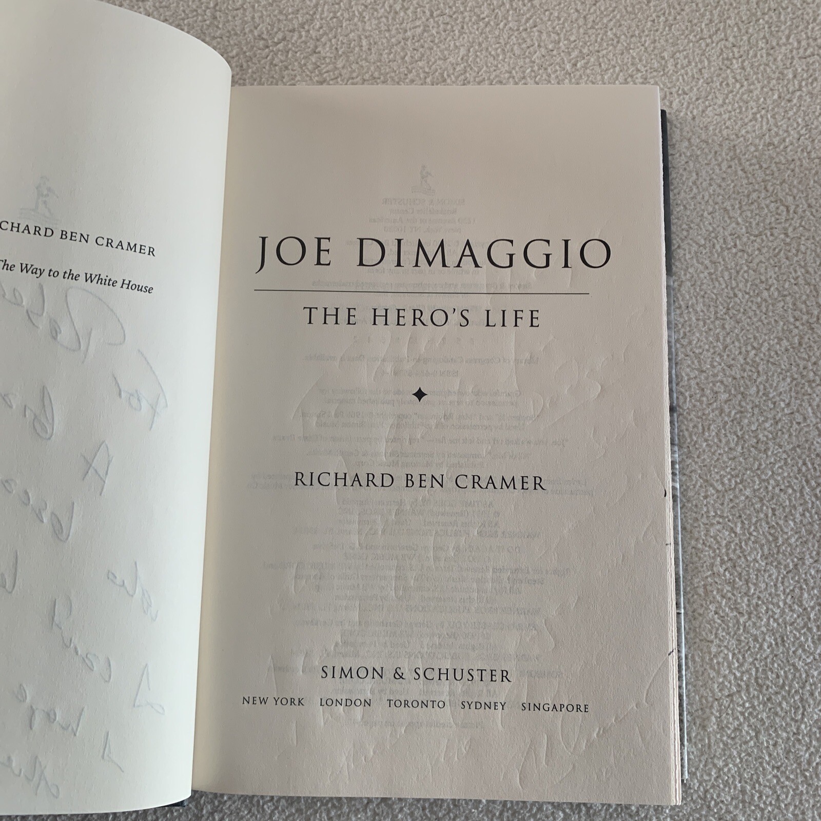 Joe DiMaggio : The Hero's Life by Richard Ben Cramer Signed! 2000 HCDJ ...