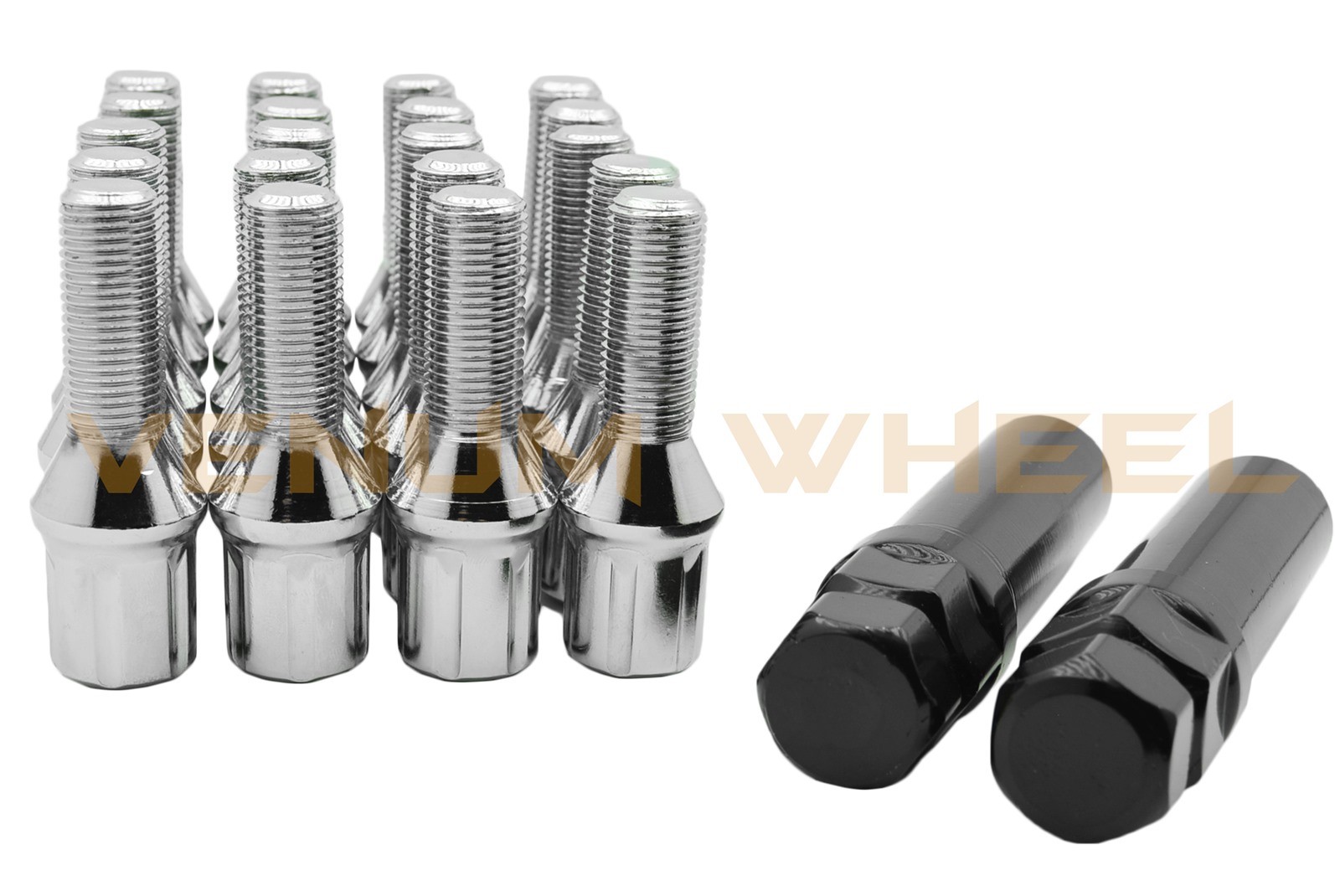 20 Pc Chrome Spline Tuner Lug Bolts 33 MM+ 2 Keys Fits BMW 12x1.5 E36 ...