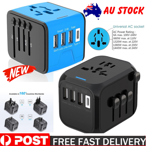 International Universal Travel Adapter 3 USB &Type-C Outlet Converter ...