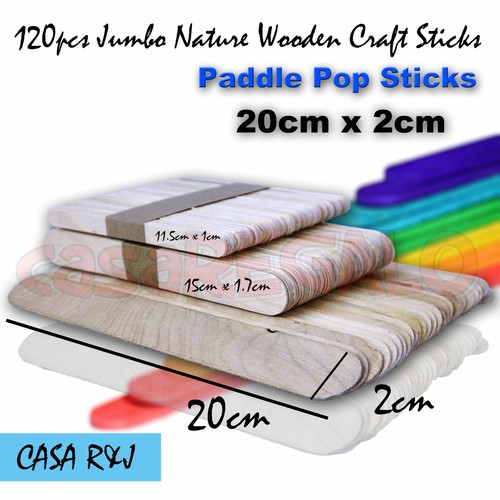 120pcs Super Jumbo Natural Wooden Craft Sticks Paddle Pop Sticks Ice ...