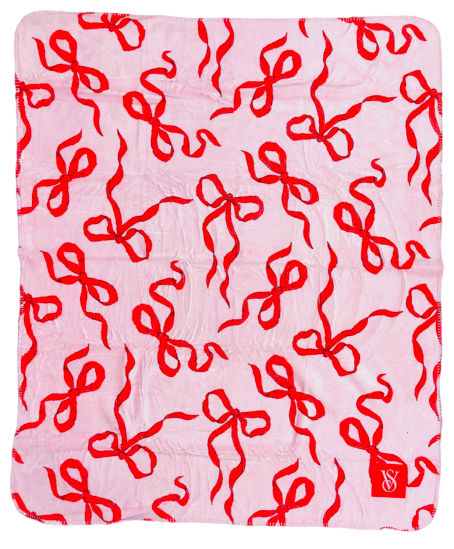 VICTORIA'S SECRET COZY PLUSH SHERPA FLEECE BLANKET RIBBON BOW THROW 50 ...