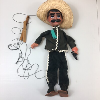 Handmade Wooden Marionette Puppet Folk Art 17” Mexican Bandit With Gun ...