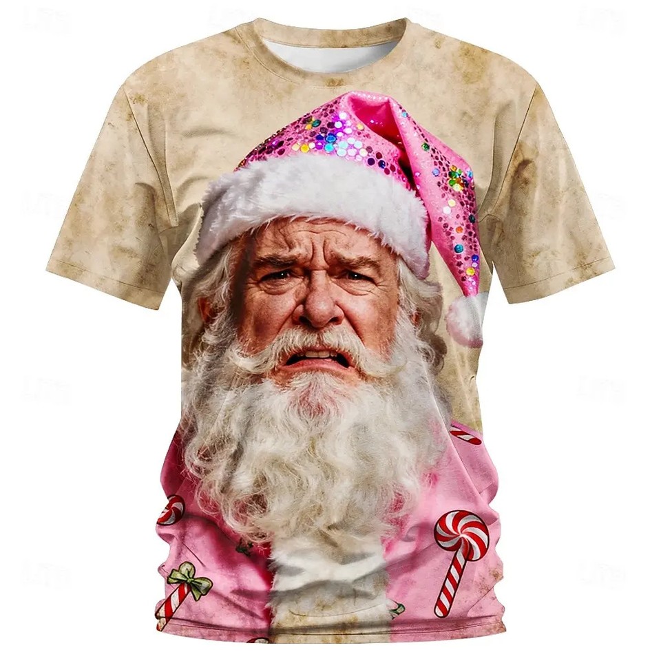 Men’s 3D Santa Claus Shirt Funny Christmas Graphic Tee Casual O-Neck T-Shirt | eBay