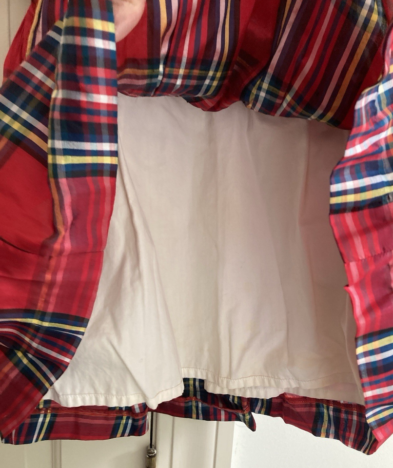 Vintage Lur French 100% SILK Hand Made Red Tartan Plaid Dress Fancy ...