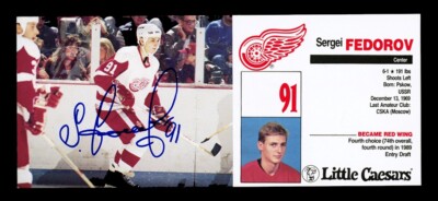 1990 SERGEI FEDOROV ROOKIE CARD AUTOGRAPHED SIGNED LITTLE CAESARS 3.5x8 ...