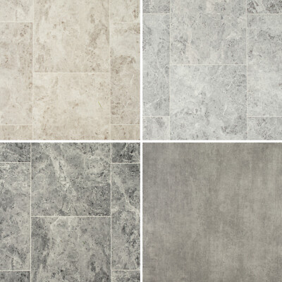 Lino Vinyl Flooring Stone & Marble Effect Felt Backed Bathroom Kitchen ...