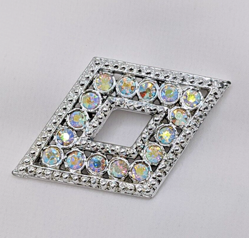 Deco Style Brooch Pin Bling Open Geo Shape Rhinestone Silver Tone ...