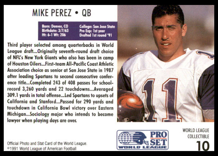 1991 Pro Set #10 Mike Perez Frankfurt Galaxy | eBay