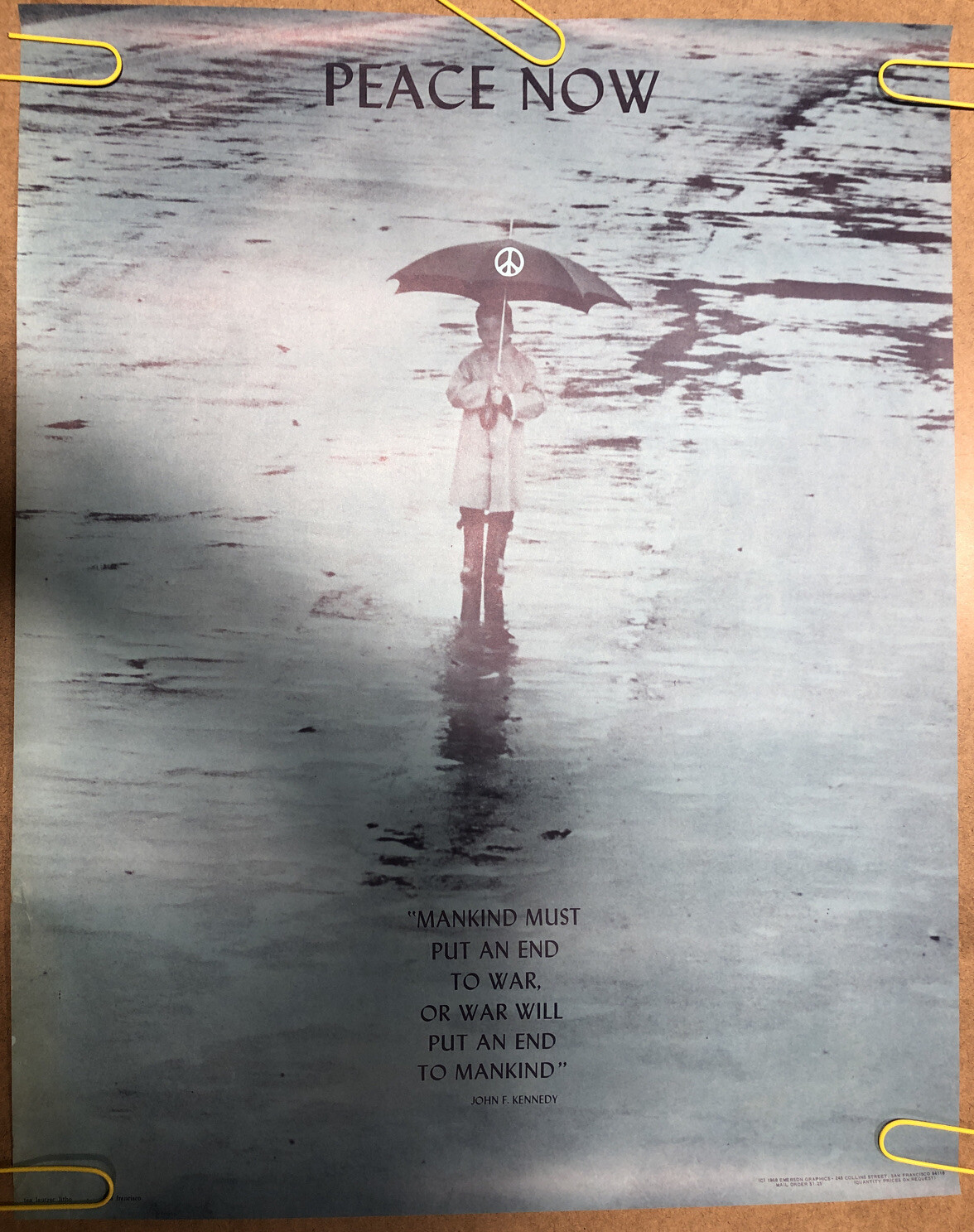 Original Vintage Poster Peace Now JFK Quote Anti War 1960s Head Shop ...