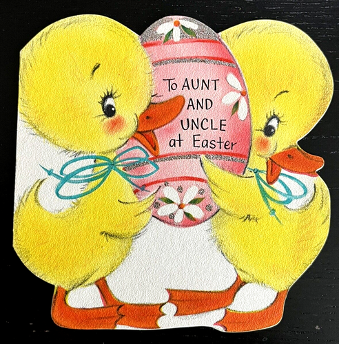 Vintage 60s Hallmark Easter Duck Chick Egg Silver Glitter Die Cut ...