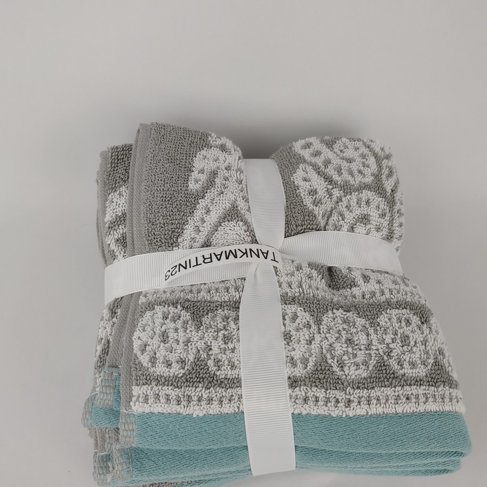 8Pc Set Peri Home Bath Towel Set 2 Bath 2 Hand 4 Washcloths Grey Teal ...