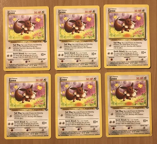 Pokemon Card JUNGLE Set Eevee Common 51/64 LP/MP Lot of 6 Cards - Free ...