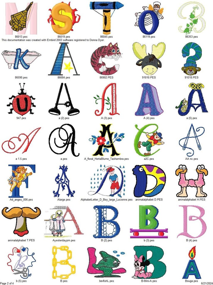 HUGE ALPHABET COLLECTION OVER 500 SETS EMBROIDERY MACHINE DESIGNS PES ...