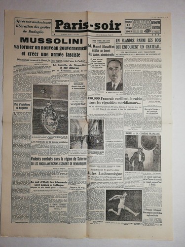 N1177 La A World Journal Paris-Soir 15 September 1943 Mussolini ...