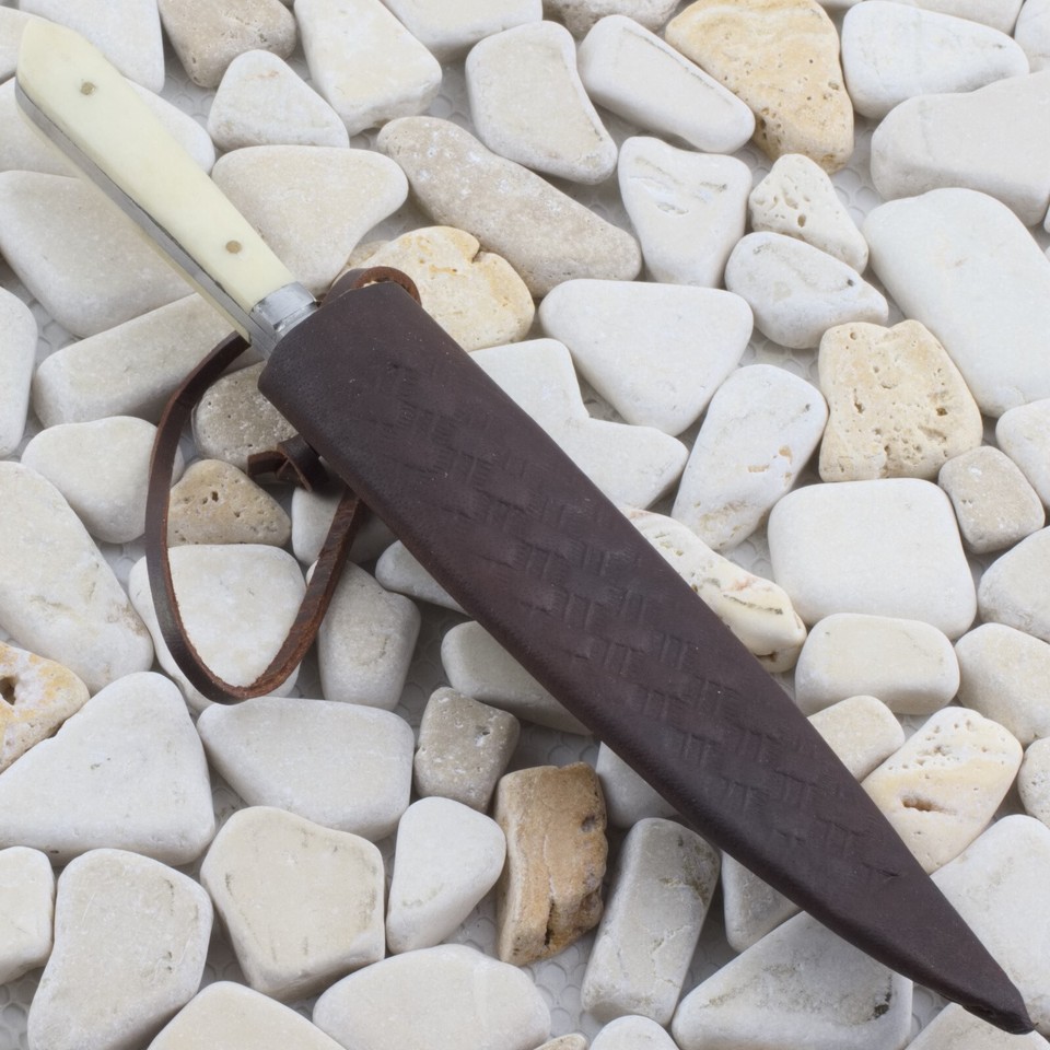 Medieval Toothpick Fixed Blade Knife Bone Handle Leather Sheath | eBay