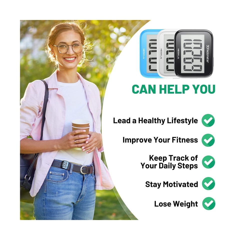 3D Pedometer for Walking, Simple Step Counter with Large Digital ...