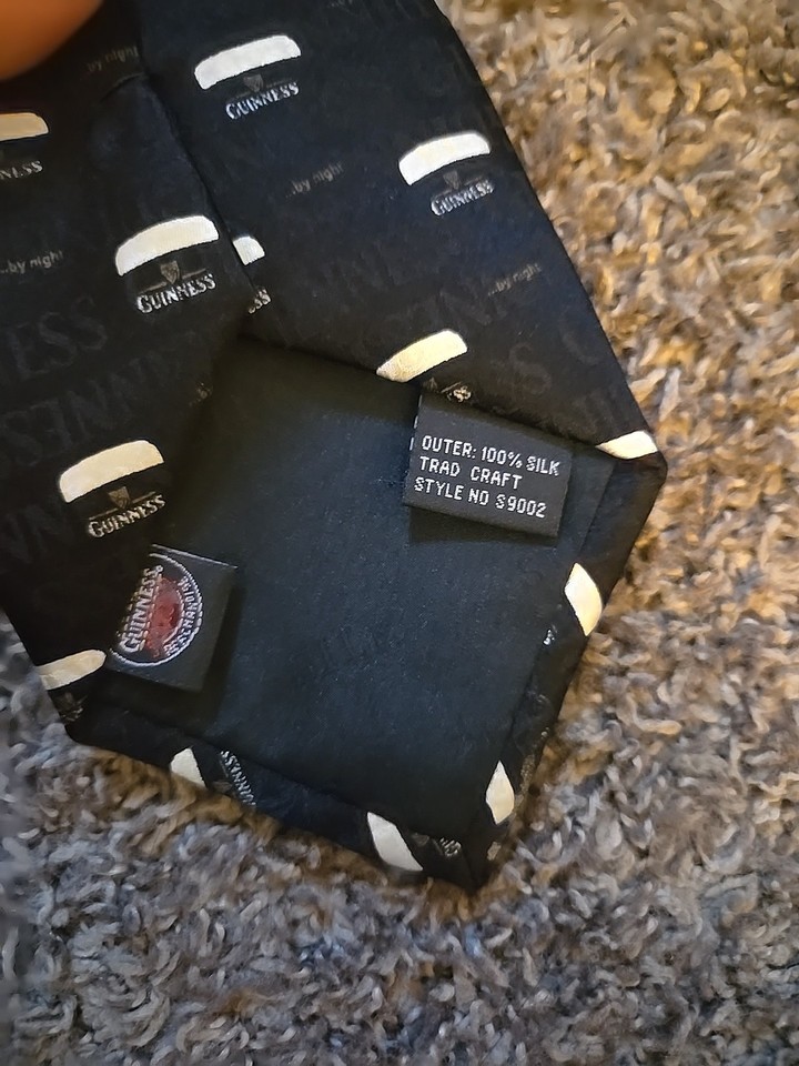 Guinness Beer Necktie Tie Mens Black Silk Irish Craft Beer Logo Pattern ...