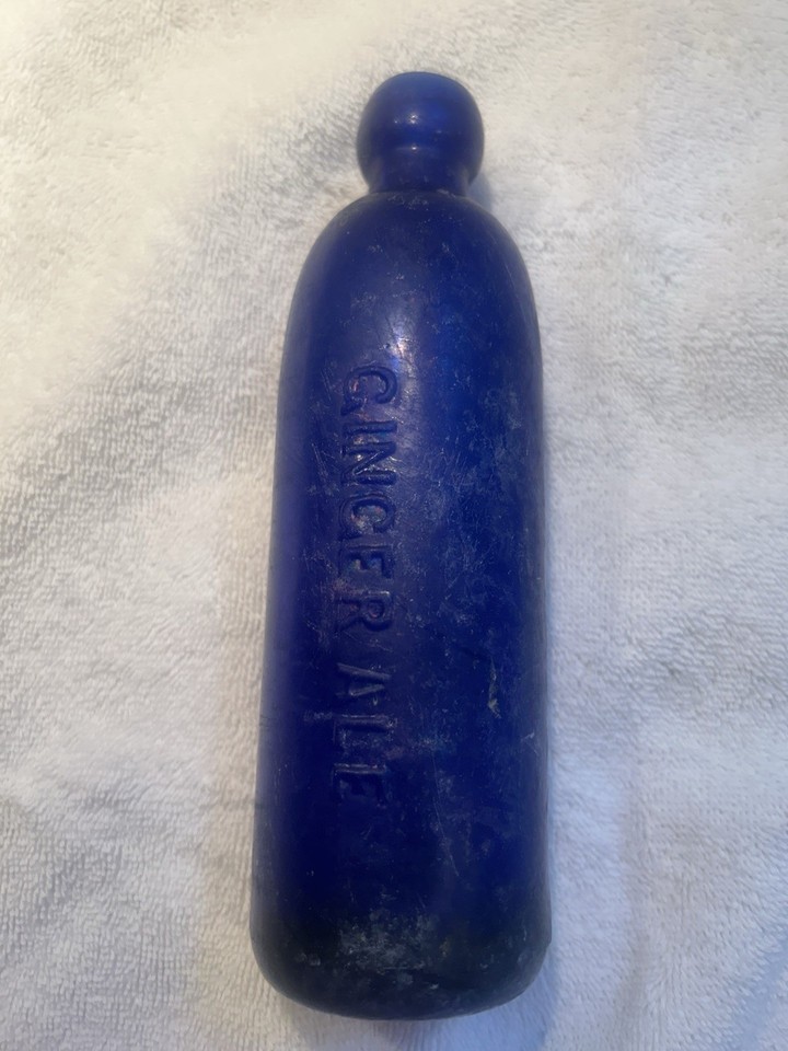 James Ray Savannah Geo Cobalt Blue Ginger Ale Blob Top Bottle 8 in X 3 ...