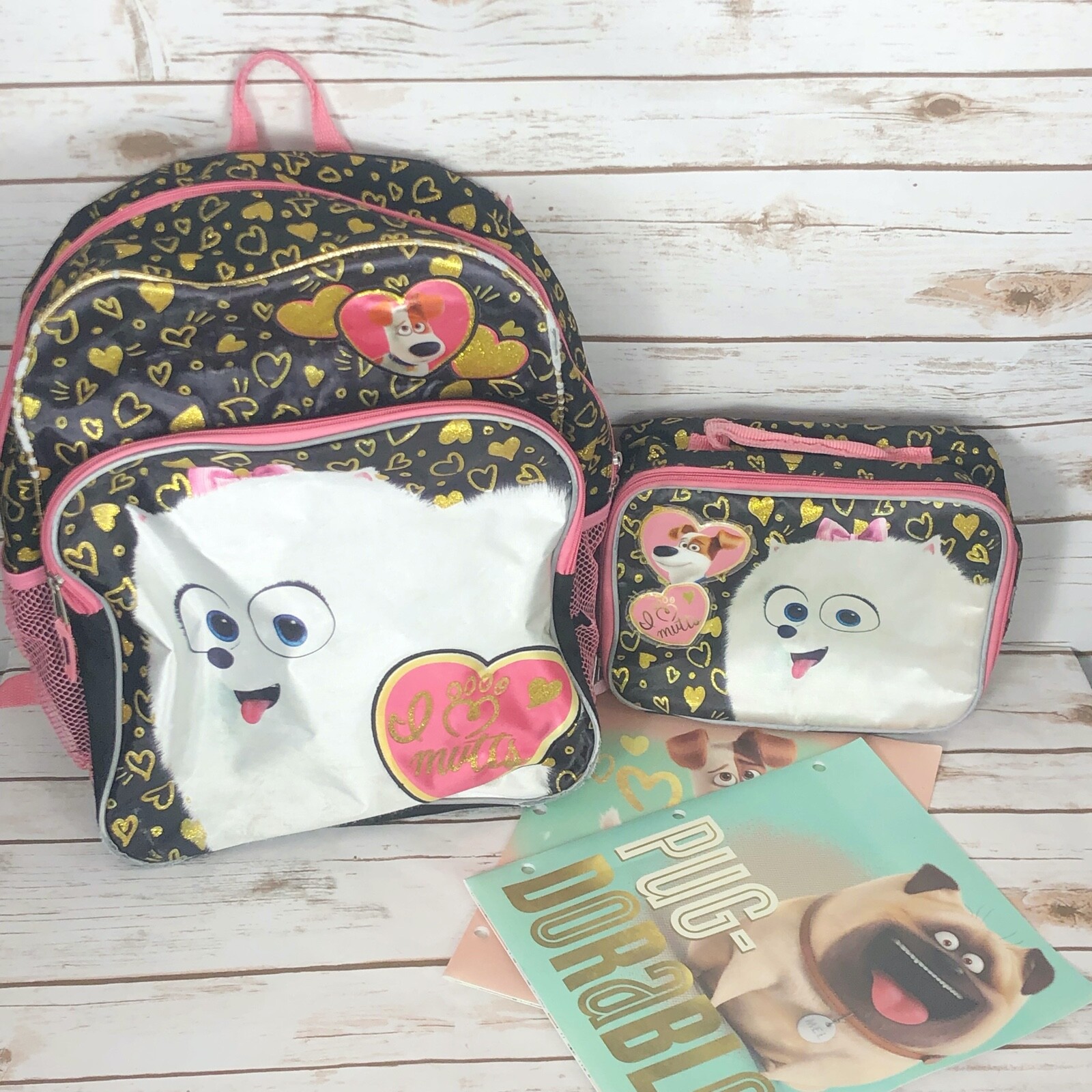 4-Pc - Kids Girls Secret Life of Pets Backpack, Lunch Bag and 2 Folders ...