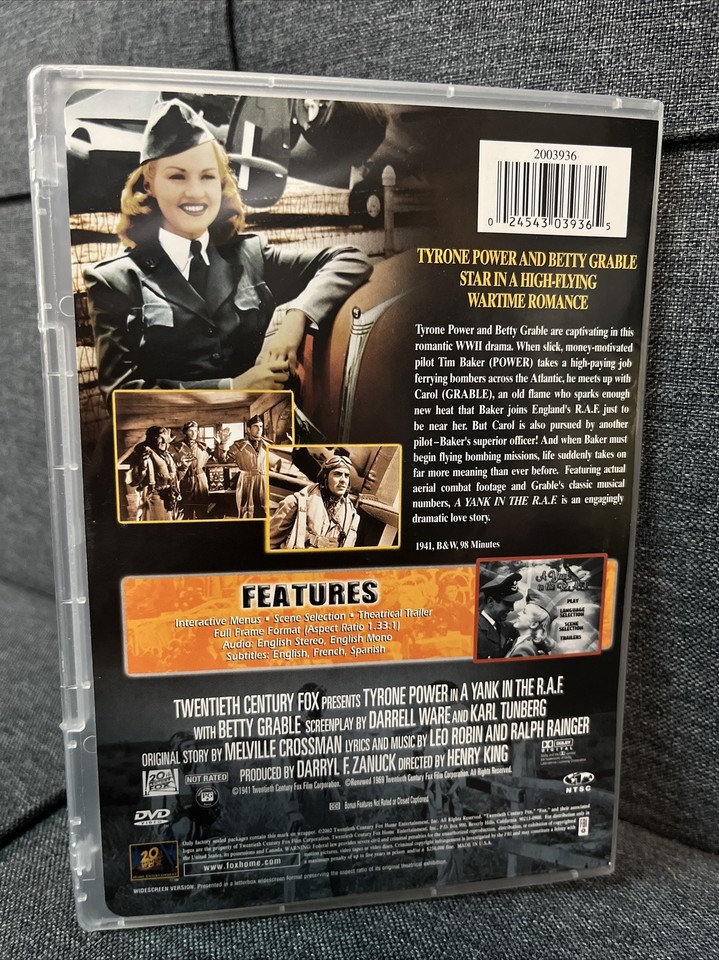 A Yank in the RAF (DVD Full Frame) Betty Grable Tyrone Power 1941 ...