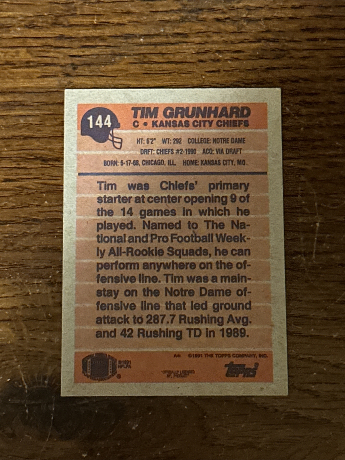 1991 Topps Football Card #144 Tim Grunhard | eBay