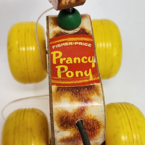 VINTAGE 1965 FISHER PRICE WOODEN PULL TOY PRANCY PONY #617 W/ PULL ...