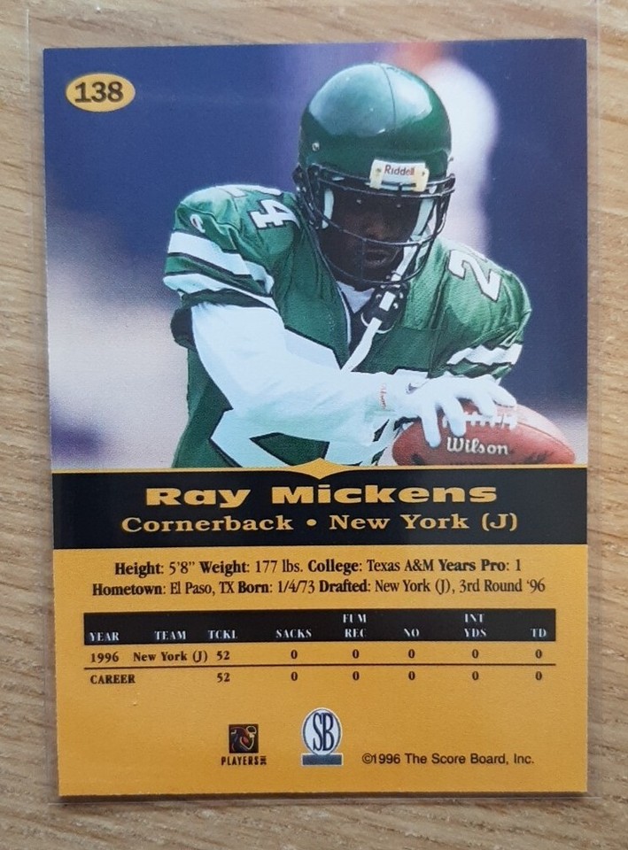 1996 ALL SPORT PPF RAY MICKENS ROOKIE #138 NEW YORK JETS | eBay