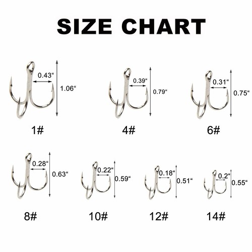 100pcs Fishing Hook Sharp Treble Hooks Size 1 2 4 6 8 10 12 14 Red ...