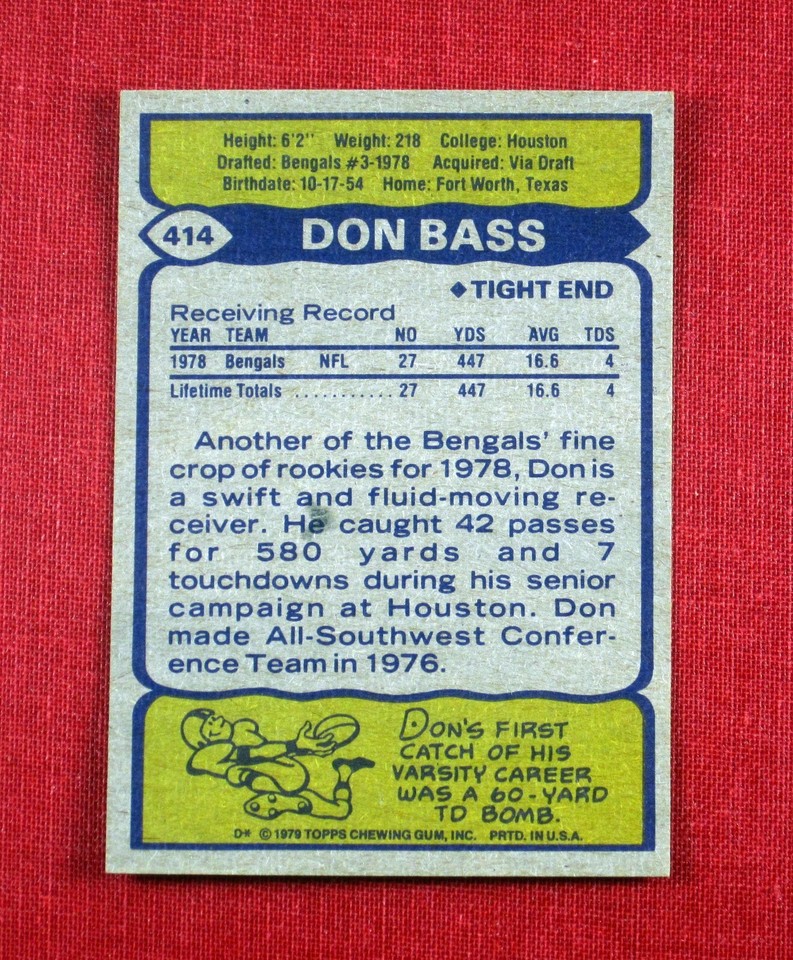 1979 TOPPS SET BREAK #414 DON BASS Cincinnati Bengals NM | eBay