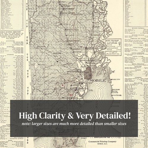 Old Map of Mobile County, AL 1915 - Vintage Alabama Art | eBay